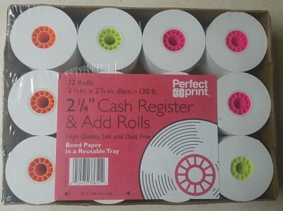12 Rolls Cash Register & Add Rolls 2 1/4" x 130 ft. Perfect Print Bond ...
