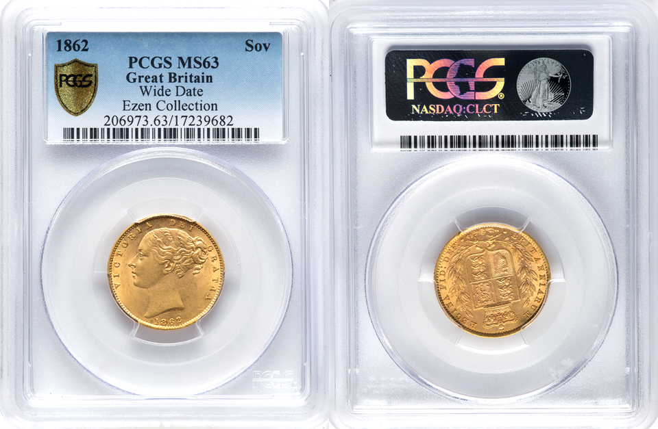 Great Britain 1862 Victoria Gold Sovereign PCGS MS-63 E of DEF struck ...