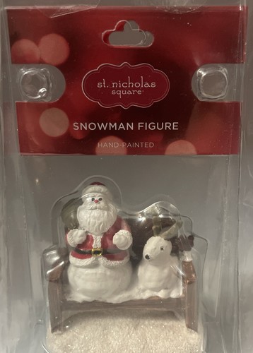 St Nicholas Square Christmas Village Snowman Santa on Bench With ...