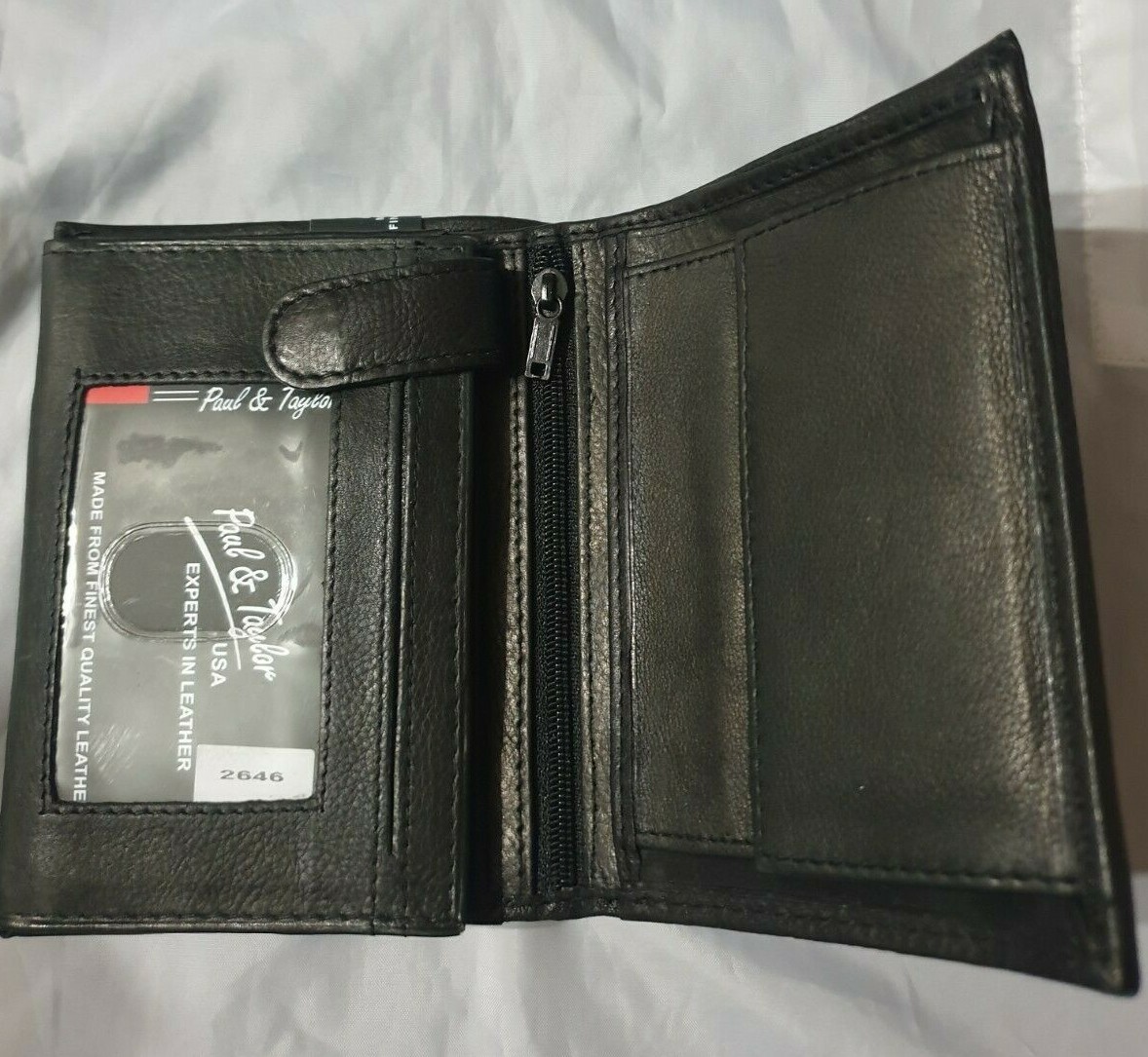 TRIFOLD~mens~PAUL/&/TAYLOR/GENUINE/BLACK/LEATHER/TRIFOLD/WALLET! N/W ...