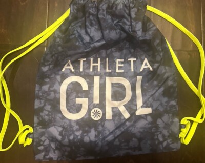 Athleta Girl Blue Drawstring Backpack Bag w/ Neon Yellow Pull Cords ...