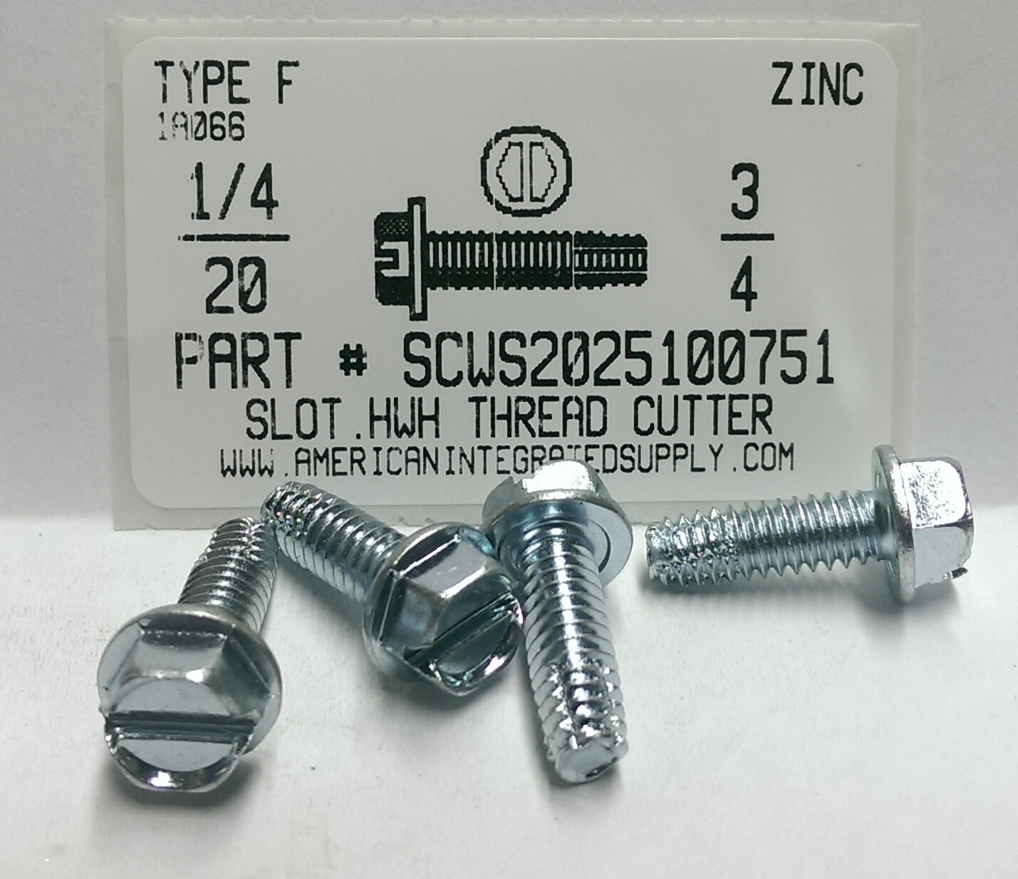1/4-20x3/4 Slotted Hex Washer Head Thread Cutting Screws Type F Steel ...