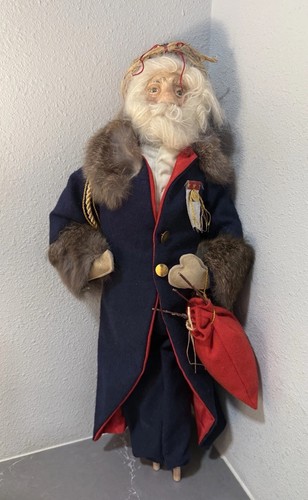 VINTAGE Handmade Santa Claus Dressed in Navy Wool Coat 21” Tall ...
