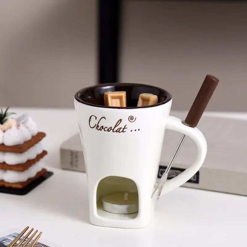 With Fork Melting Mug Chocolate Fondue Mugs Ceramic Chocolate Fondue ...