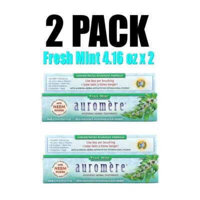 Auromere, Ayurvedic Herbal Toothpaste, Fresh Mint, 2 PACK, 4.16 oz each ...