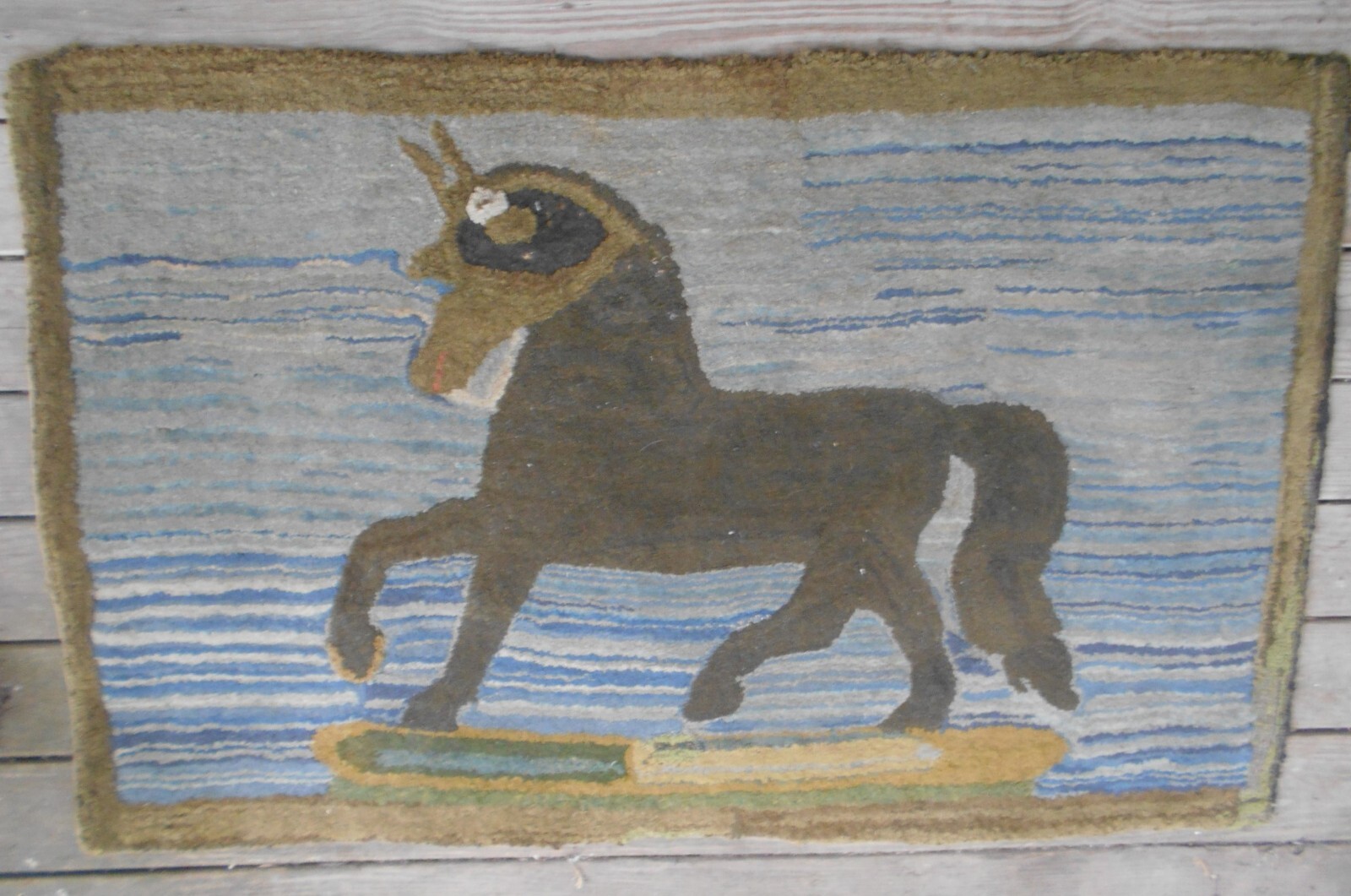 ANTIQUE 19th CENTURY FOLK ART HORSE HOOKED RUG | eBay