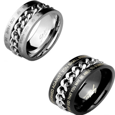 Center Chain Spinner with Bible Verses Black IP Stainless Steel Band ...