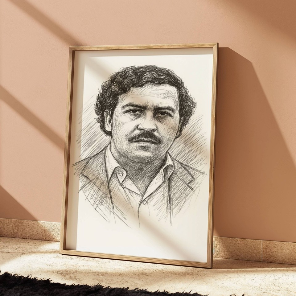 PABLO ESCOBAR DRUG CARTEL DRAWING PRINT PORTRAIT SKETCH 8" x 10" WALL ...