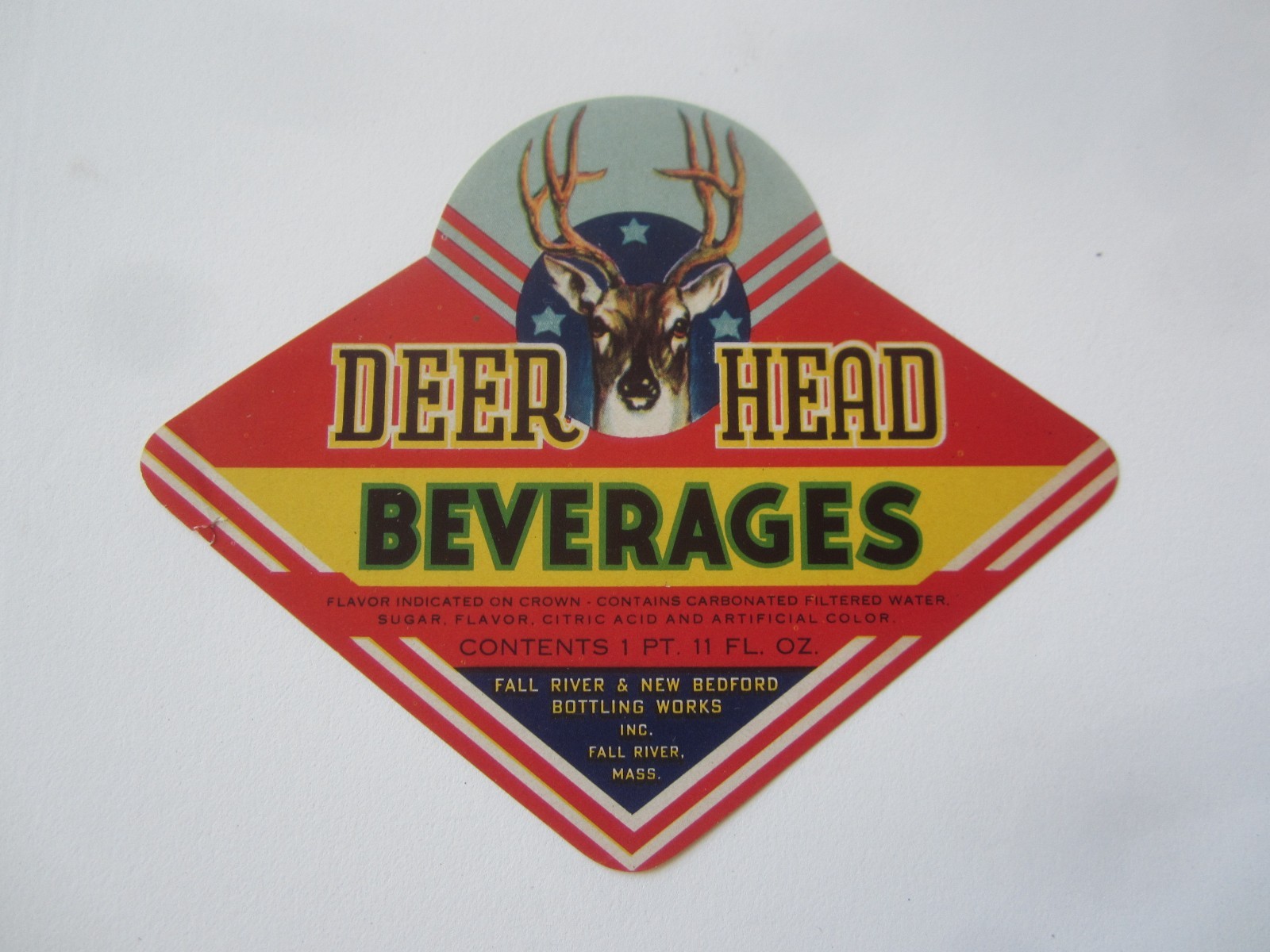 Old Vintage 1940's - DEER HEAD BEVERAGES - Soda LABEL - Fall River MASS ...