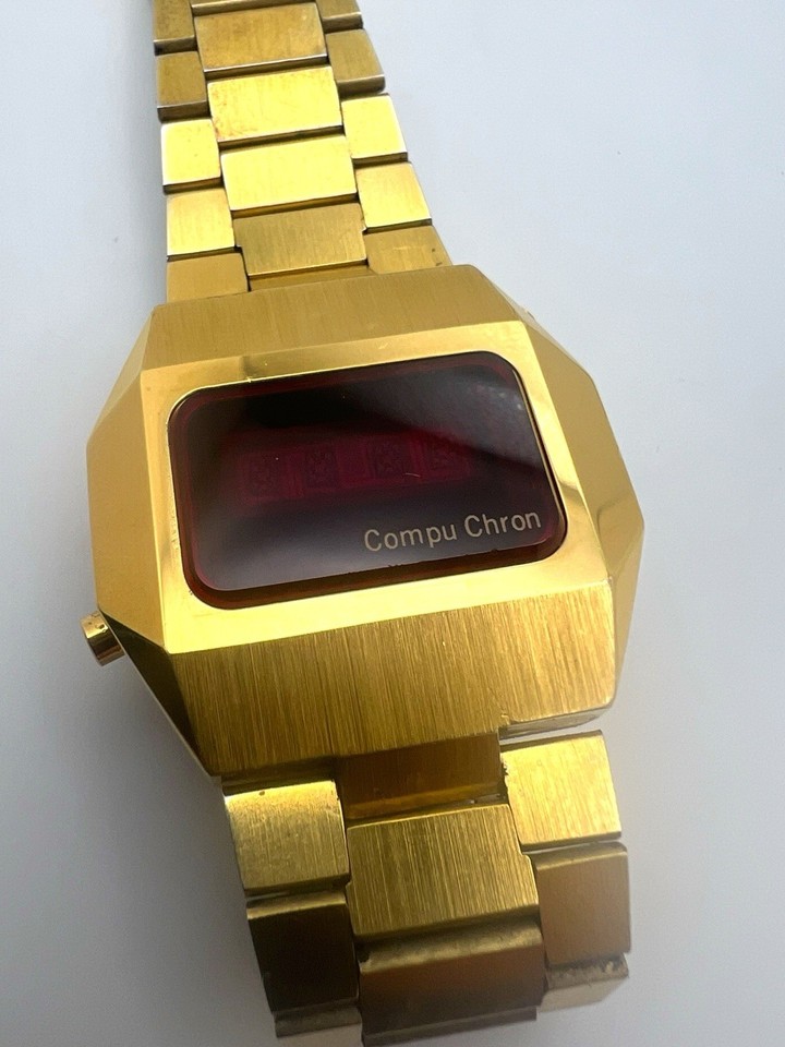 Vintage Compu Chron Red LED Wristwatch working | eBay