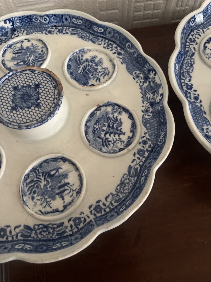 Rare Pair Of Antique Blue And White Pearl ware Jelly Glass Tazzas | eBay