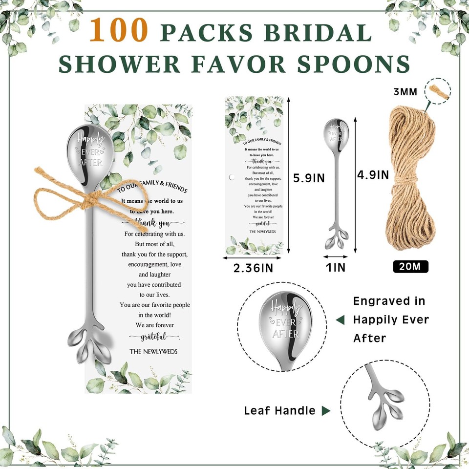 100 Pcs Wedding Favors for Guests Tea Spoons 4.9 Inch Silver Stainless ...