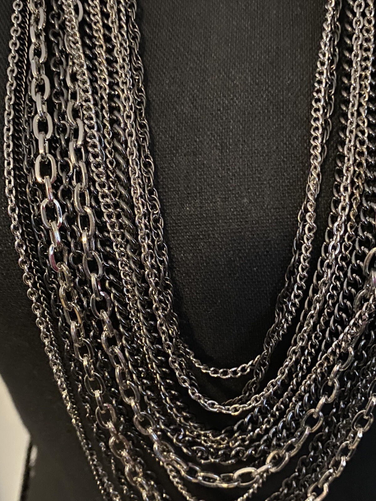 Multi Strand SilverTone Chains Cobalt Blue Beaded Pla… - Gem