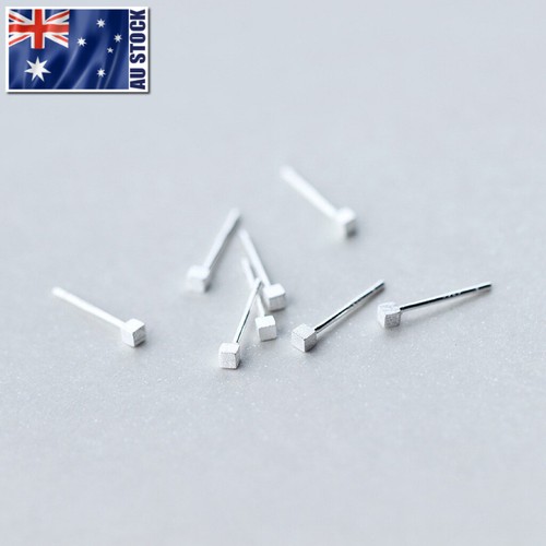 925 Sterling Silver Solid 2MM Little Cube Stud Earrings Piercing Mens & Womens | eBay