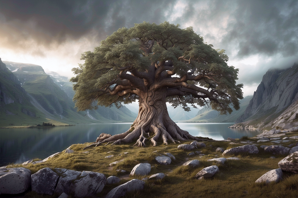 Wikinger Wandbild: Nordischer Weltenbaum Yggdrasil auf Leinwand oder ...