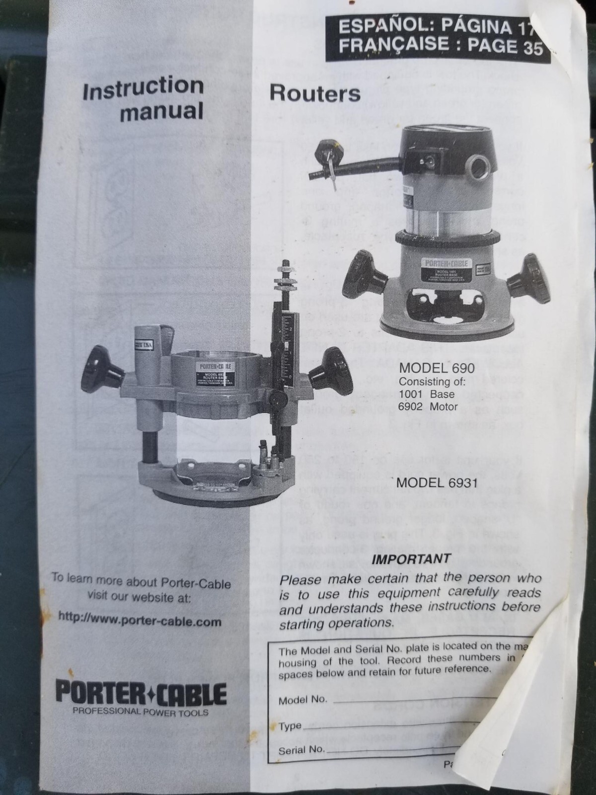 Porter Cable 690 6931 6911 Heavy Duty Router w/ Case & Bases & 42690 ...