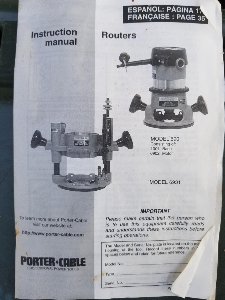 Porter Cable 690 6931 6911 Heavy Duty Router w/ Case & Bases & 42690 ...