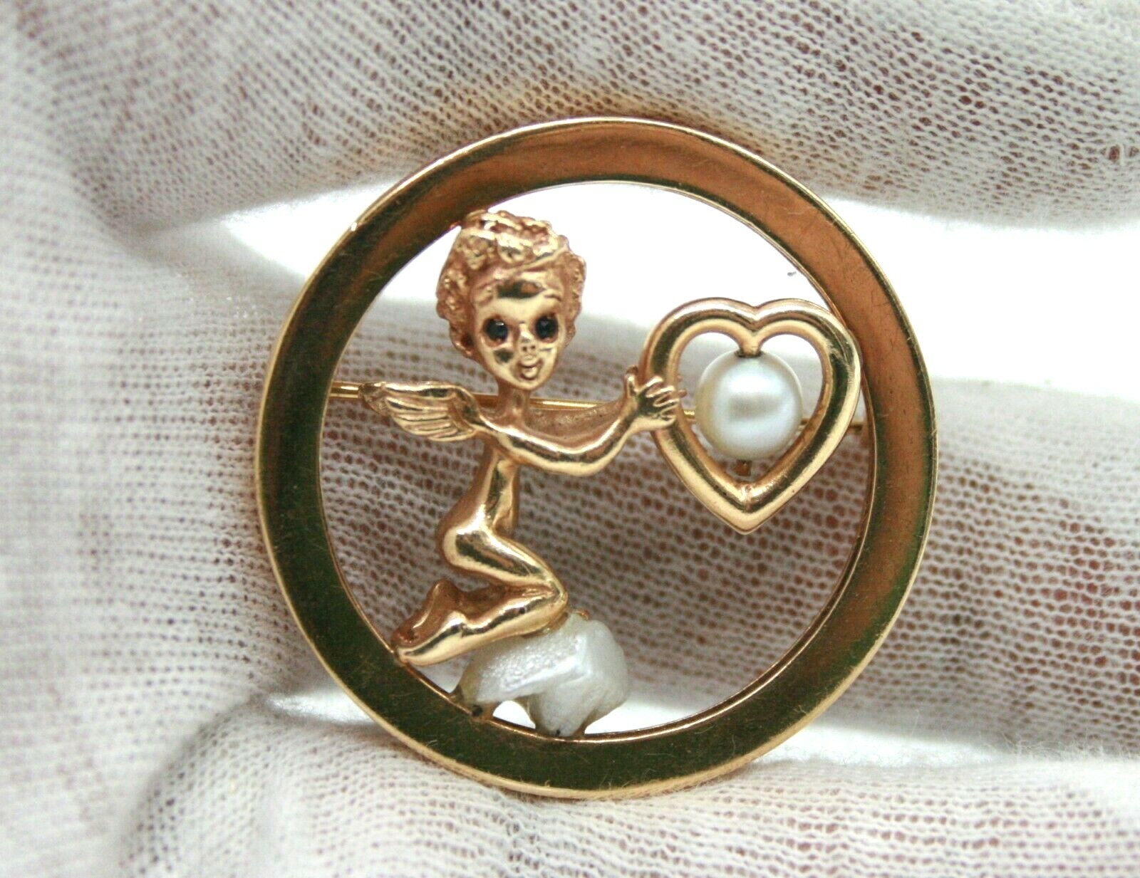 VINTAGE M HIME CYVRA 14K YELLOW GOLD RUSER ANGEL CHERUB PIN BROOCH ...