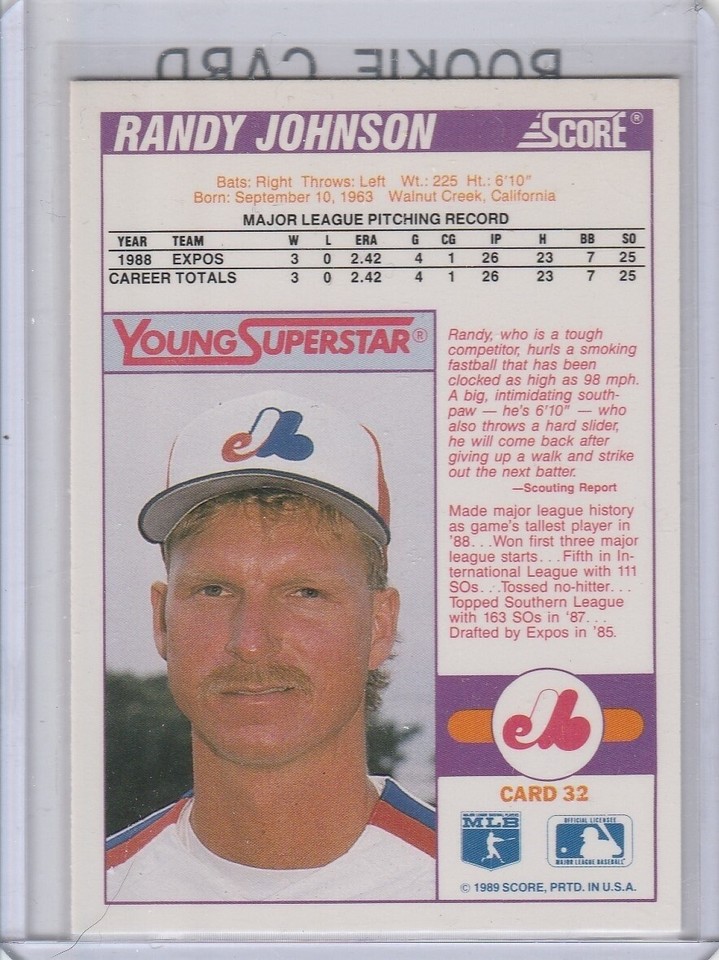 RANDY JOHNSON ROOKIE CARD 1989 Score Young Superstars RARE EXPOS ...
