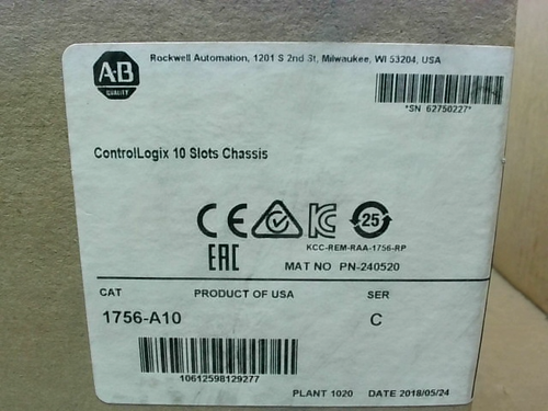 Allen Bradley 1756-A10 ControlLogix 10 Slot Chassis 24V - Factory ...