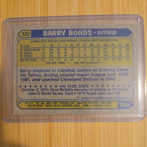 Barry Bonds #320 (1987 Topps) Misprint/Errors baseball card | eBay