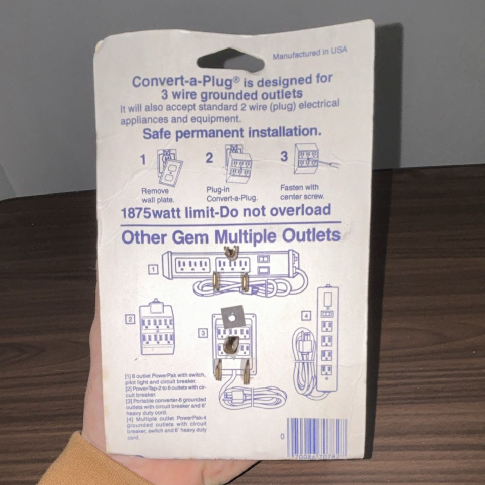 Gem Convert-a-Plug 6 Outlet Block Adapter, Plug Type A, 121-140V, 15A ...
