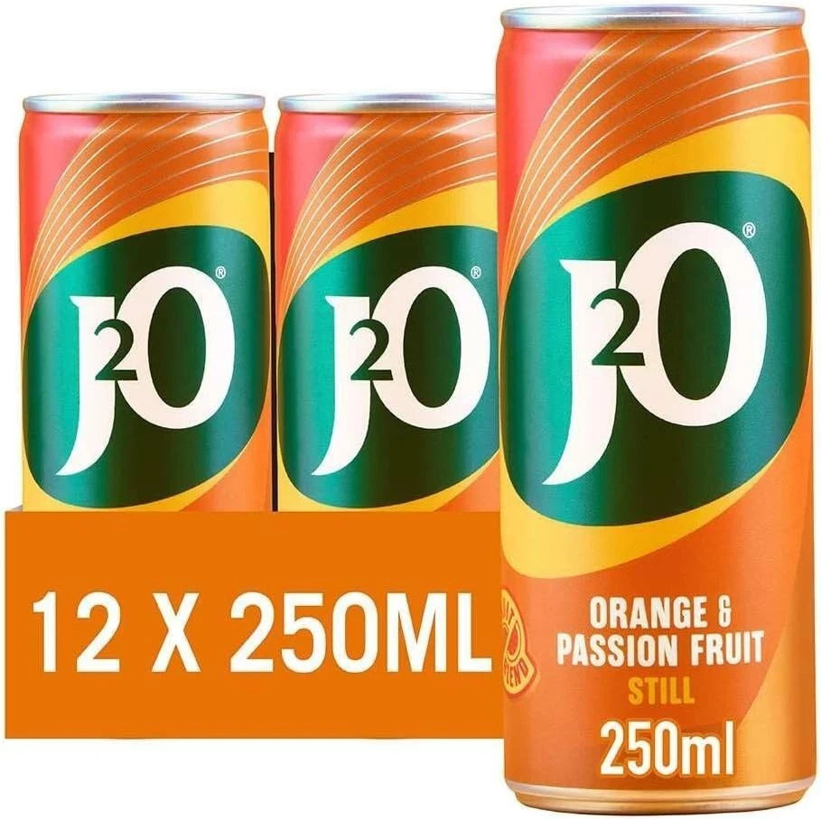 J2O Fruit Juice, Orange and Passion Fruit, 250ml Cans (Pack of 12) Fast ...