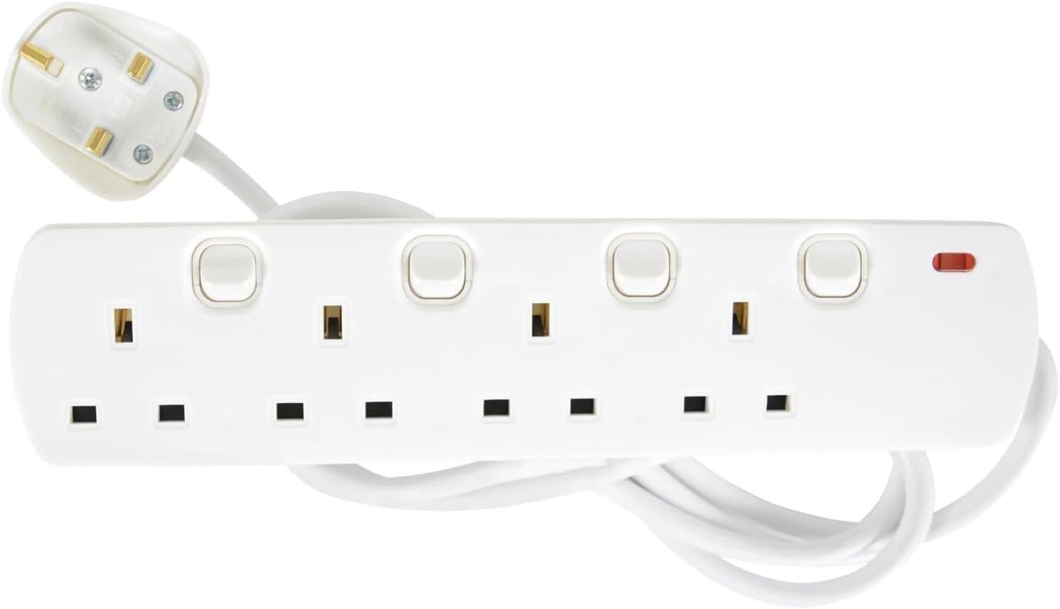 4 Way Gang Extension Lead 2M Cable Switched Surge Protect Plug Multi ...