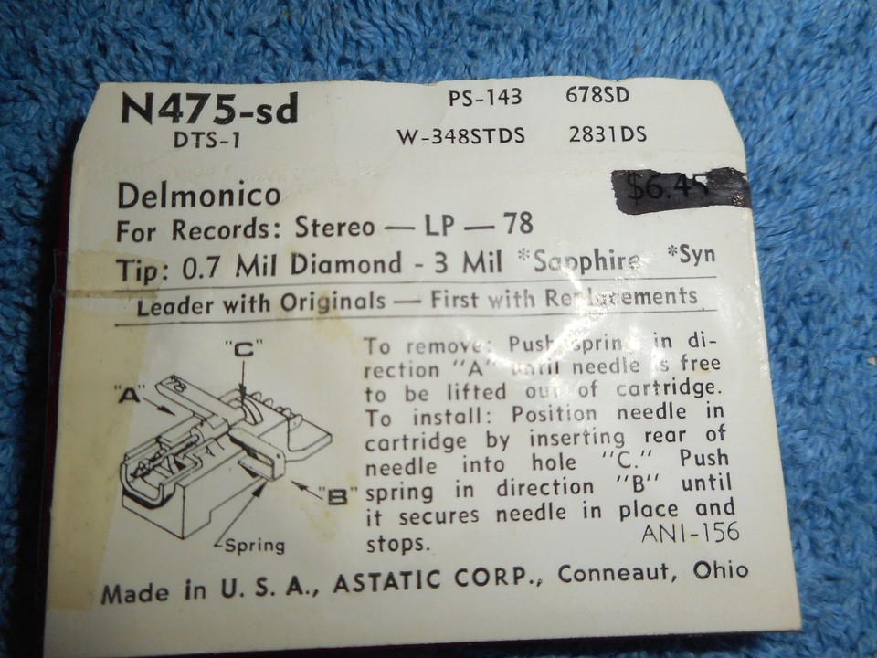 ASTATIC N475-sd DTS-1 PS-143 678SD Record Needle Stylus Replaces ...