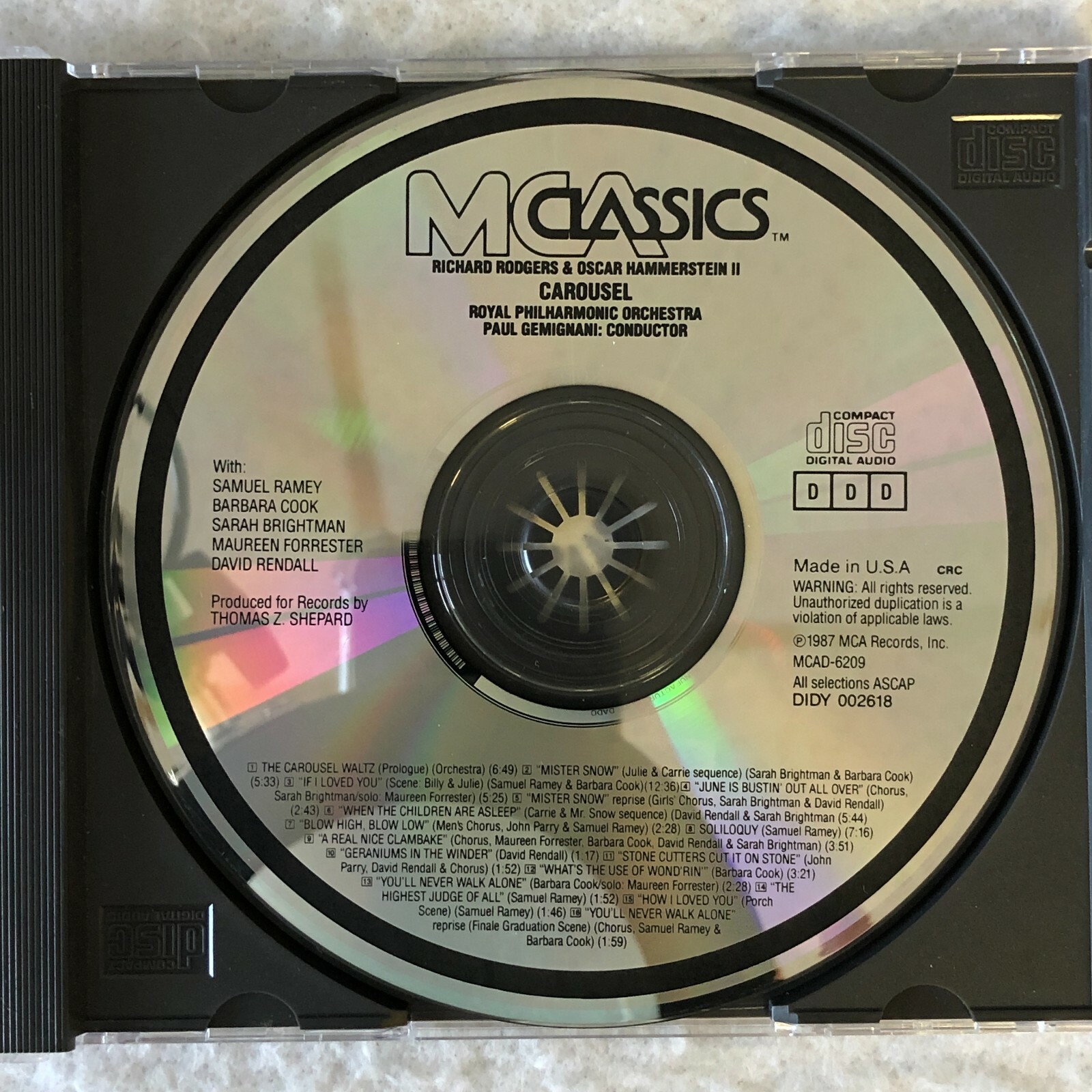 Barbara Cook Samuel Ramey Carousel CD Stage Screen 80s 16 Song Studio ...