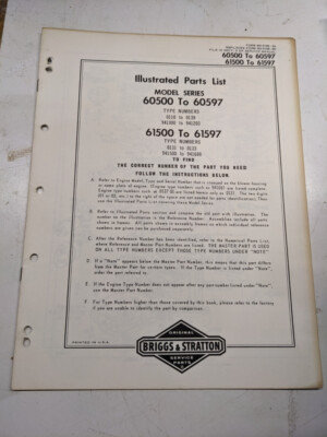 BRIGGS & STRATTON ILLUSTRATED ENGINE REPAIR PARTS LIST BOOK MANUAL ...