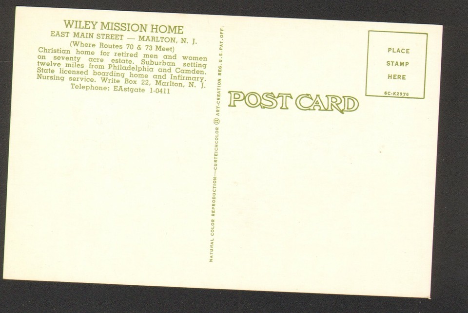 Unused Postcard Wiley Mission Home Marlton New Jersey NJ | eBay