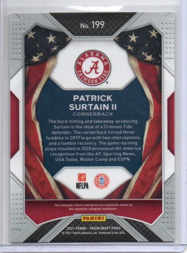 2021 Panini Prizm Draft Picks Collegiate #199 Patrick Surtain II RC ...