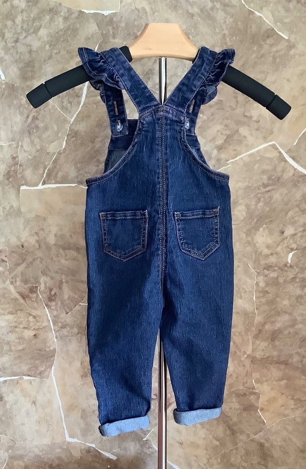 NEW DARLING! Girls Blue Denim Overalls w/Snaps Patch Pockets Ruffled ...