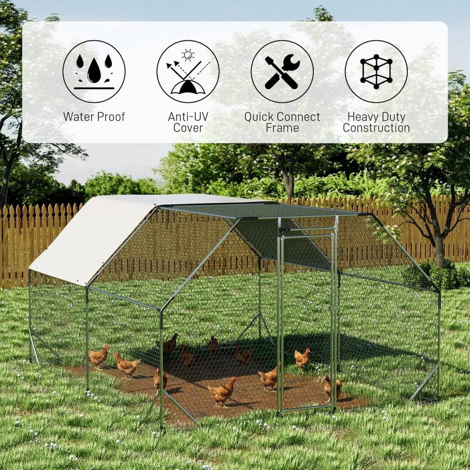 10'x26' Outdoor Large Metal Chicken Coop Walk-in Chicken Run Pen Hen ...