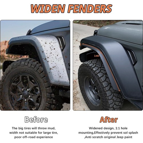 Black Fender Flares Extensions 4pc For Jeep Gladiator JT 2020 - 2024 ...