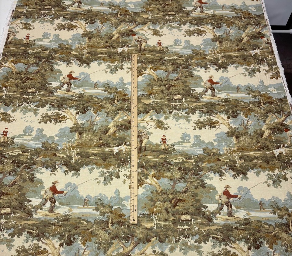 COVINGTON AVONDALE 107 VINTAGE HUNTING FISHING TOILE LINEN FABRIC BY ...