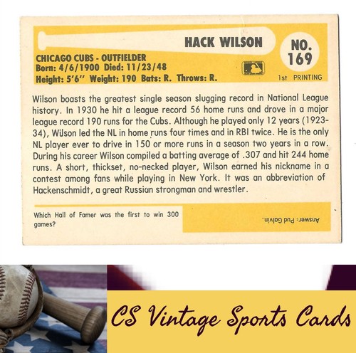 1980-87 SSPC HOF #169a Hack Wilson | eBay