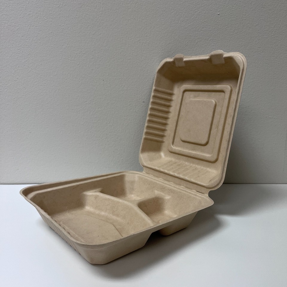 100Pack Sugarcane Biodegradable Clamshell Food Containers 3 ...