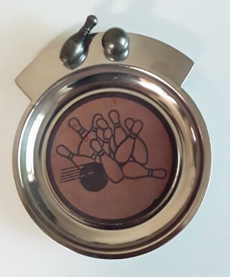 Bowling Coaster Metal/Chrome & Leather Bottom, Ball and Pin NOS Unused ...