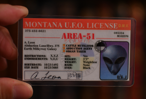 Montana UFO Operator Alien Area-51 Identification ID card Drivers ...