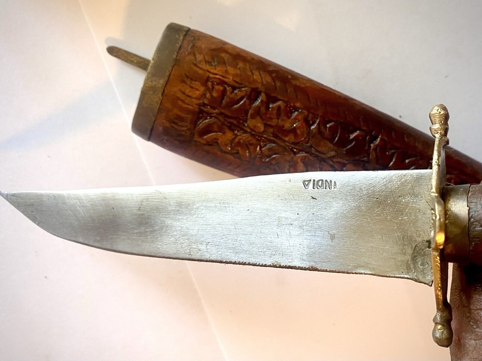 Vintage Indian Wood Crafted Dagger At 9”Inches Overall 5” Blade W brass ...