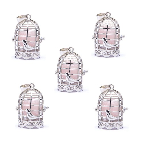 10pcs Natural Rose Quartz Stone Bird Cage Diffuser Locket Pendant DIY ...