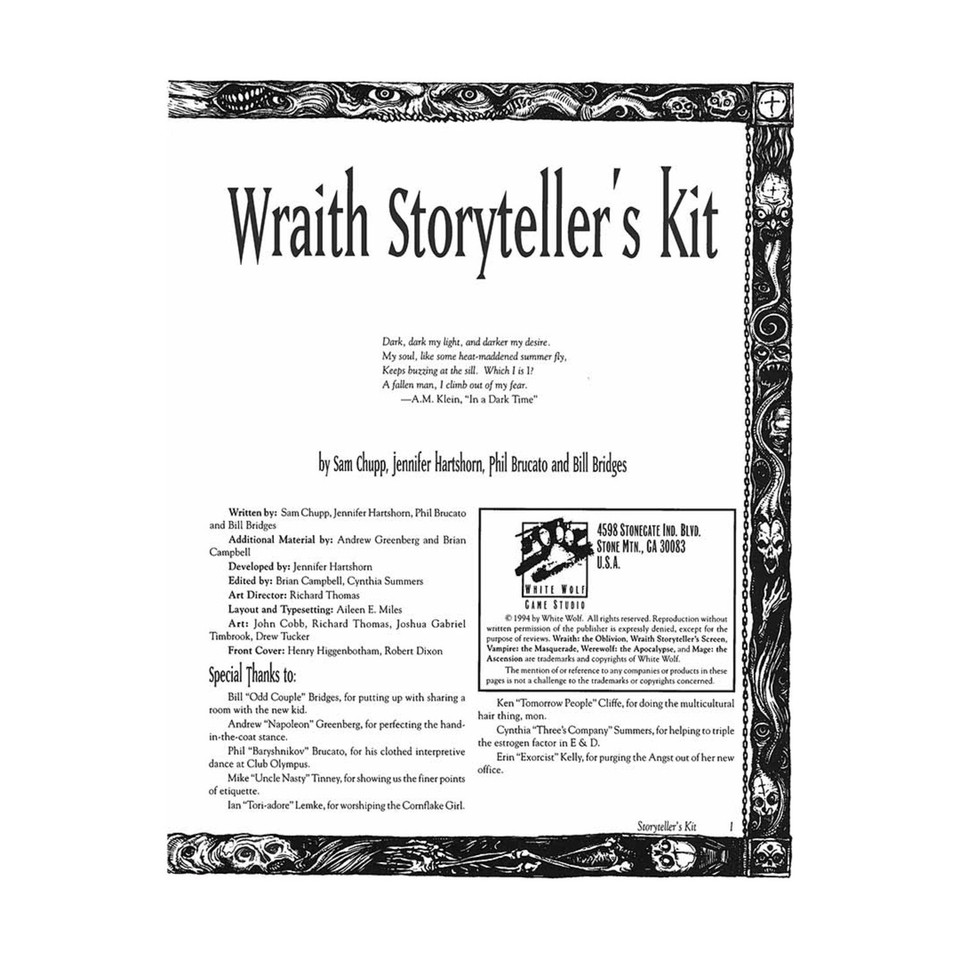 White Wolf Wraith The Obli Storyteller's Screen (1st Ed) w/Storyteller ...