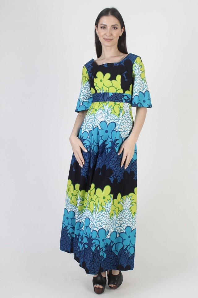 Vtg 60s Island Togs Hawaiian Dress Barkcloth Tiki Luau Mid Century ...