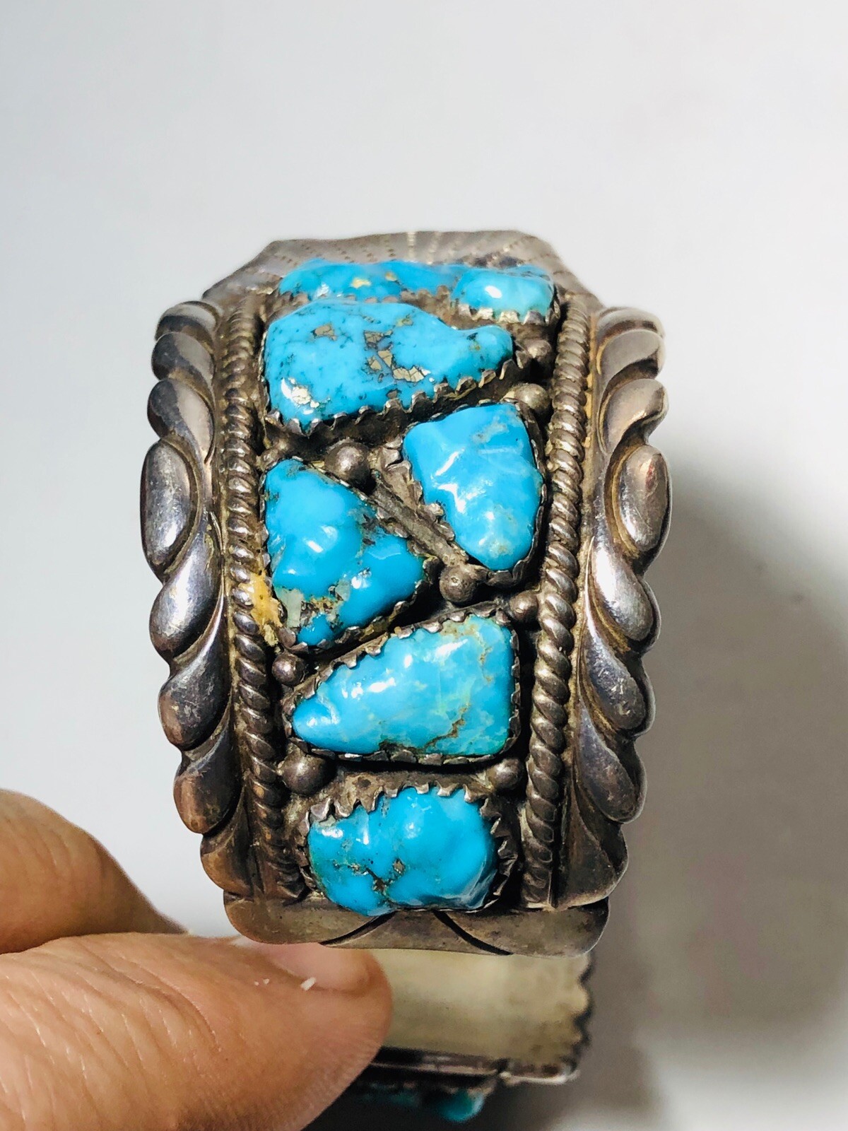 Robert & Bernice Leekya Zuni SS Bisbee Turquoise Men's Watch Cuff ...