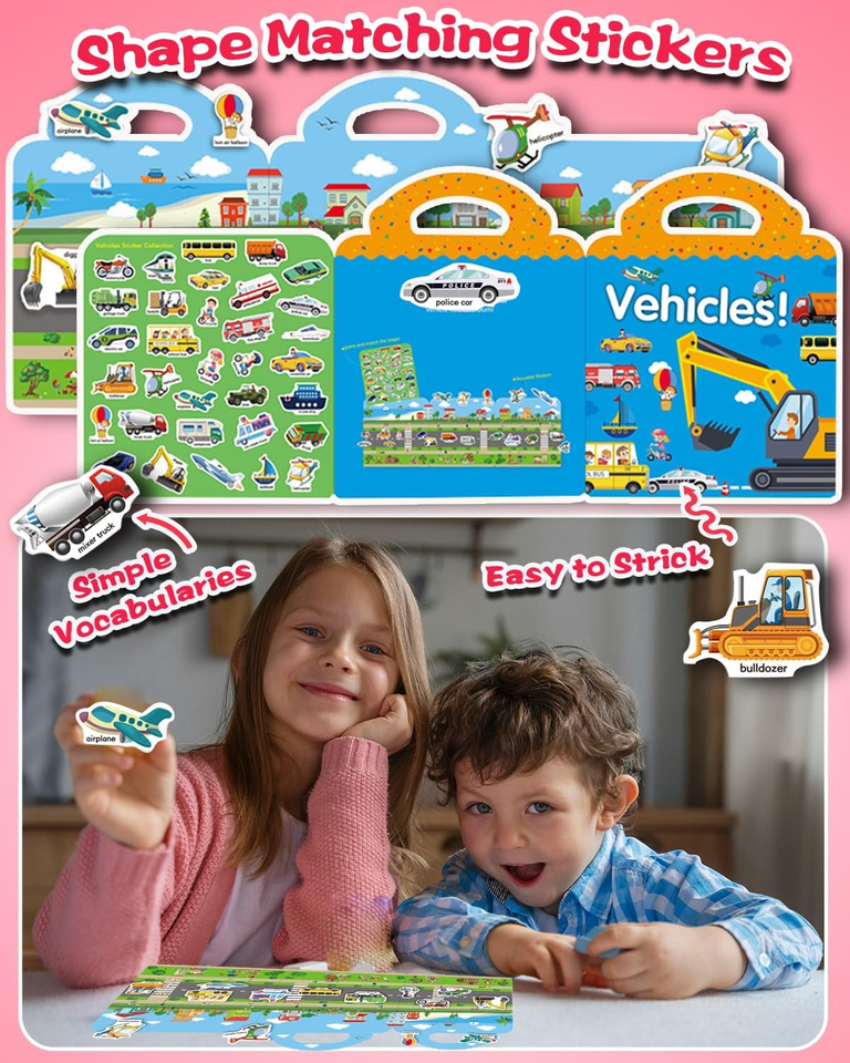 Reusable Sticker Books for Kids 2-4, Cute Travel Sticker Books for ...