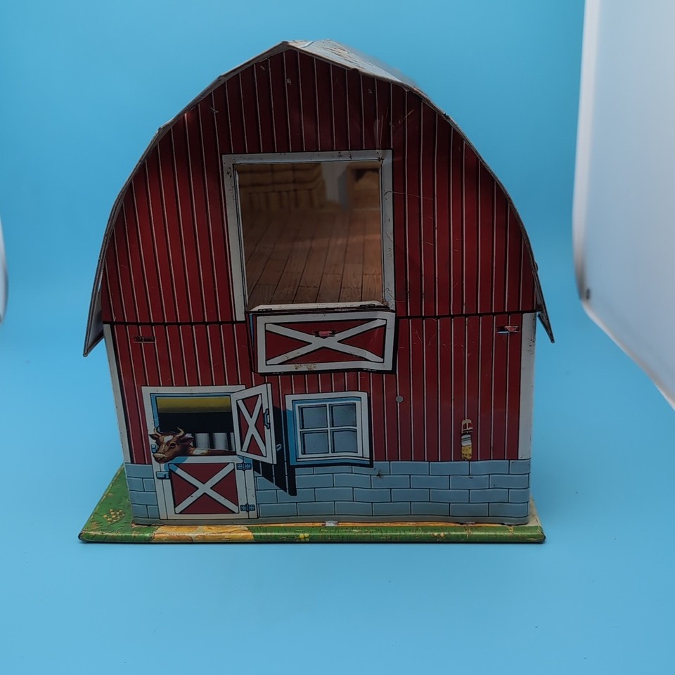 Vintage 1960s Marx Happi Time Barn Farm Tin Farmhouse w/ Animals LOOK ...