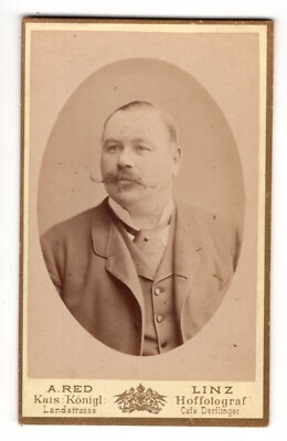 CIRCA 1880s CDV A. RED HANDSOME MAN IN SUIT WITH MUSTACHE LINZ AUSTRIA ...