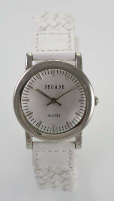 Decade Watch Womens Stainless Silver White Leather Battery Easy Read ...